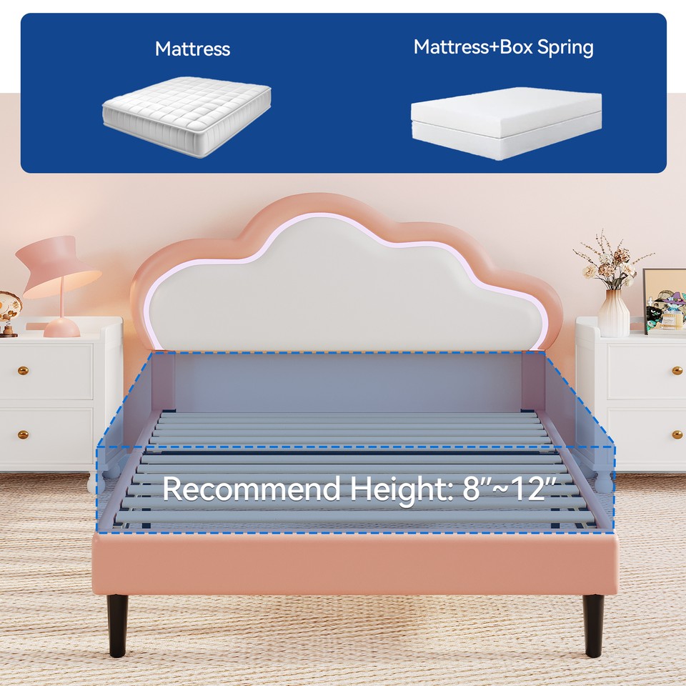 Full Size Bed Frame LED Platform with PU Faux Leather Adjustable Cloud Headboard | eBay