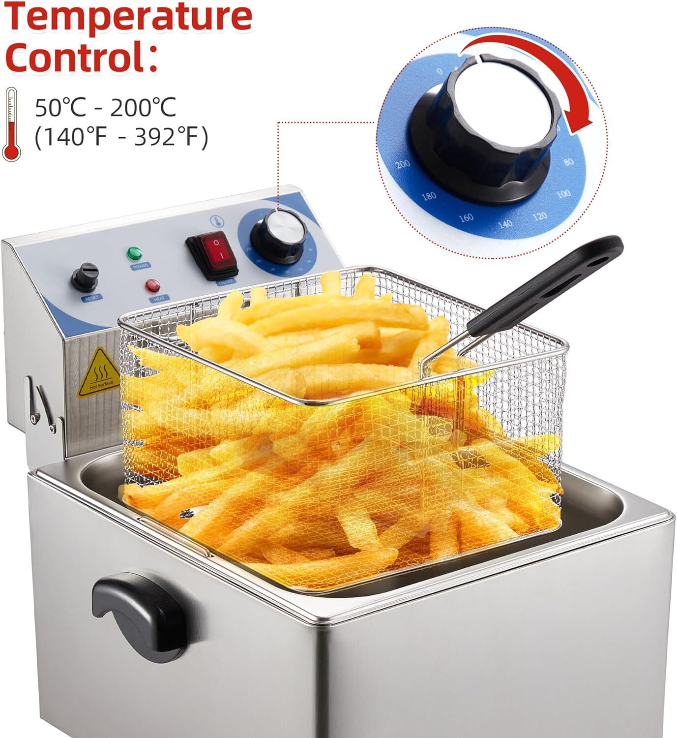 11L Electric Deep Fryer Single Tank Adjustable Temperature Control With ...