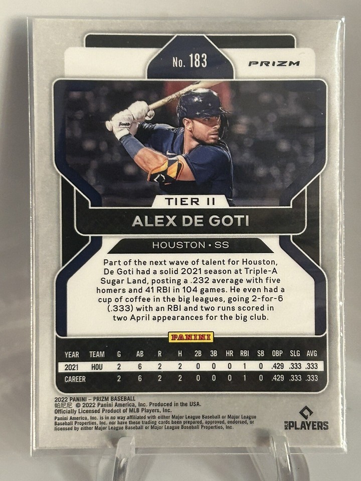 2022 Panini Prizm Alex De Goti Purple Prizm Tier II Houston Astros 183 ...