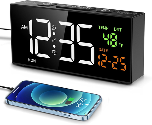 Alarm Clocks for Bedrooms, Digital Clock with Date Temperature and ...