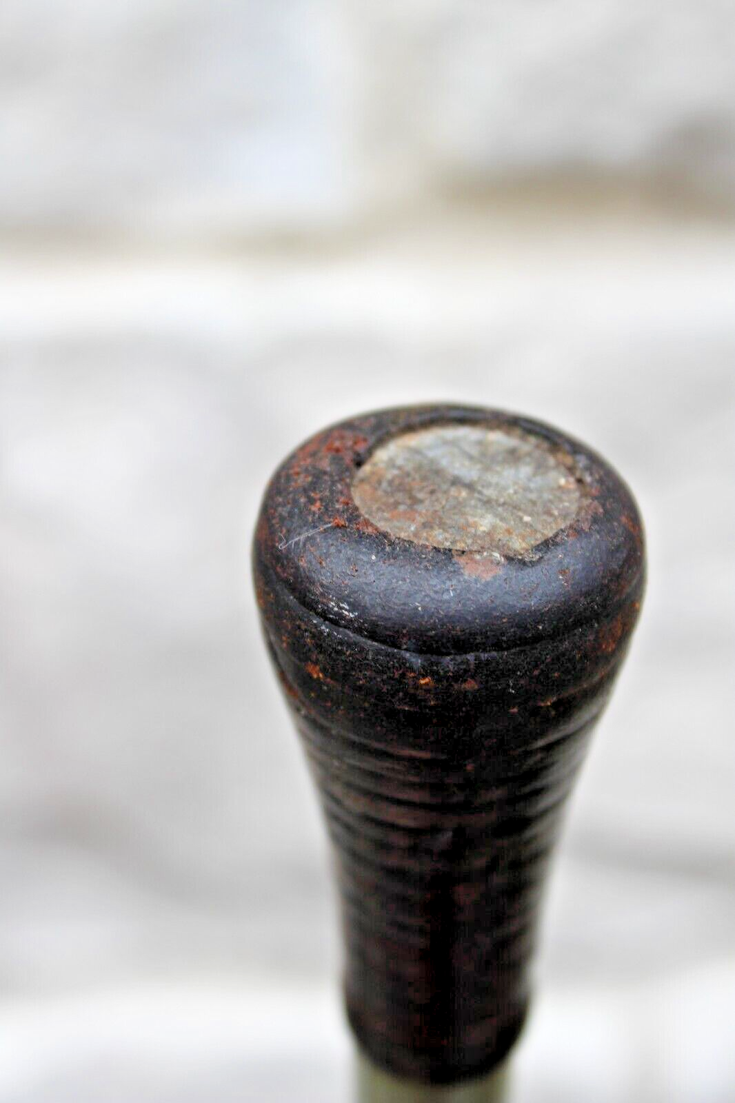 Antique 1800's cane STACKED LEATHER ball swagger stick metal 34.5 ...