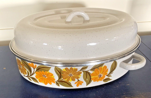 Vintage Harvest Blossom Porcelain Capri 1970's Enamel Cookware Oval ...