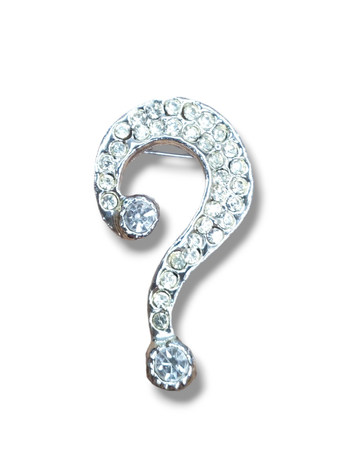 Vintage Rhinestone '?' Question Mark Silver Tone Broo… - Gem