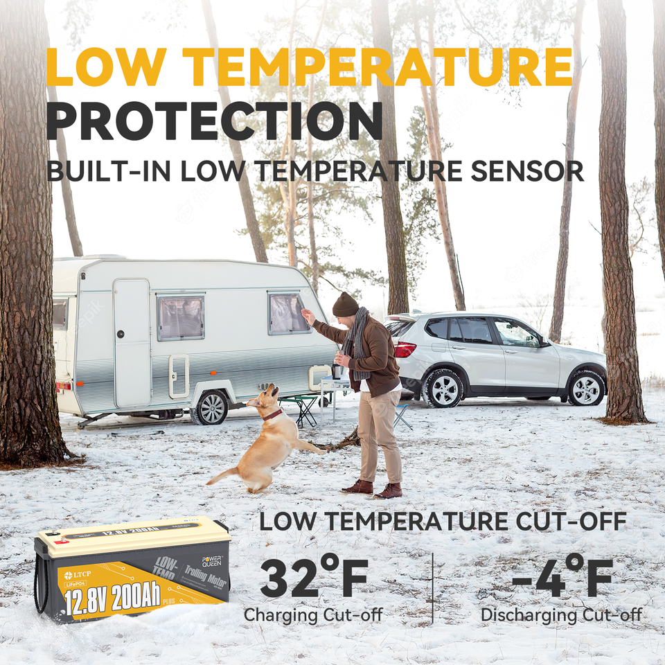 Power Queen 12V200Ah PLUS Low-Temp Cut-off LiFePO4 Battery Built-in ...