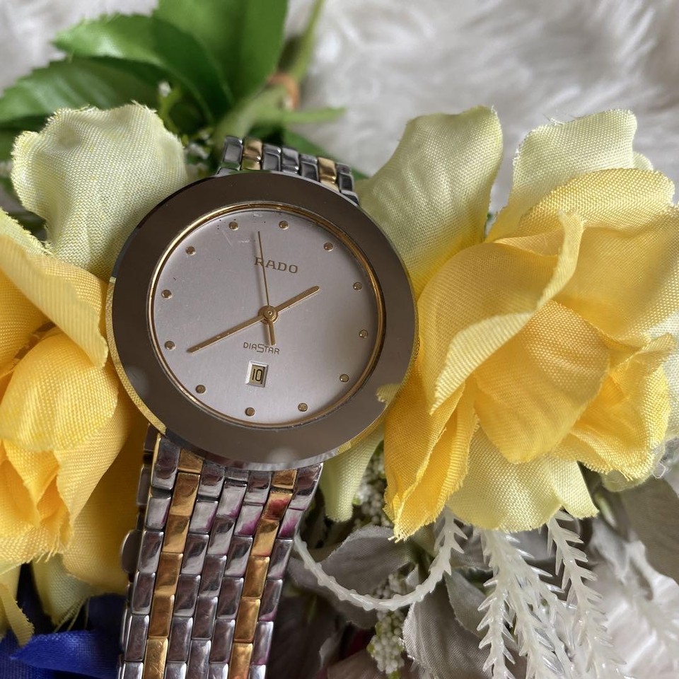 Rado Diastar 152.0343.3 Mens Quartz Watch Stainless Steel Gold Dial with Date | eBay