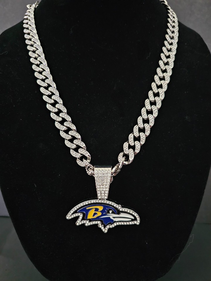 Baltimore Ravens Cuban Link Chain Luxury Iced Out Crystal 24" Necklace ...