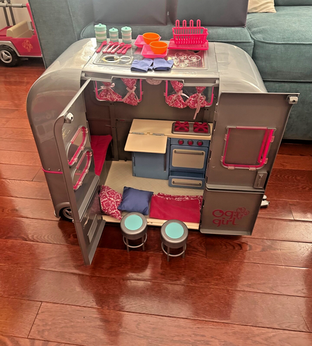 Our Generation Gray and Pink Camper RV Travel Trailer for 18" Doll ...