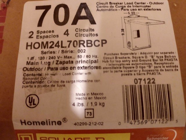 Square D HOM24L70RBCP 70-Amp 2-Space 4-Circuit Main Lugs Load Center ...
