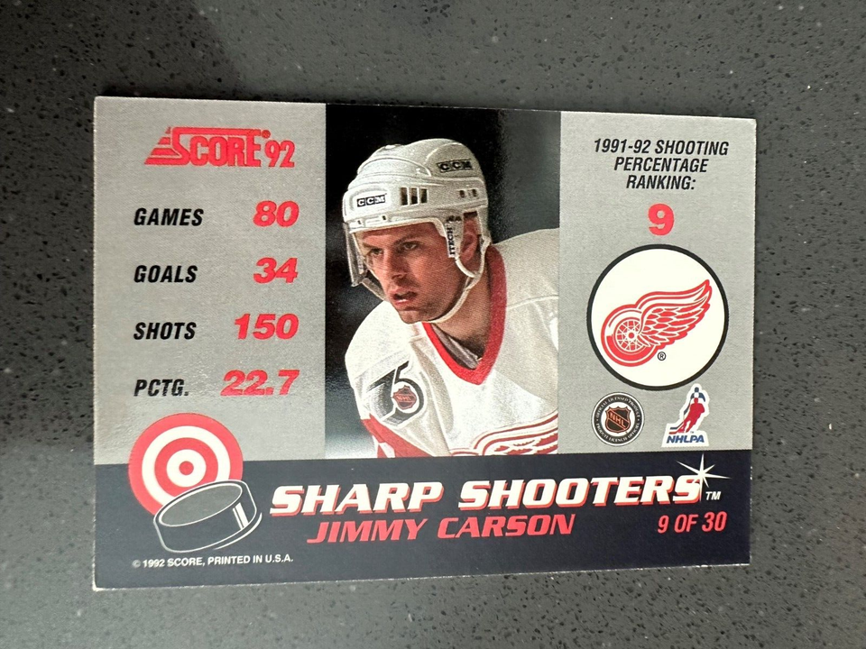 1992 Score Sharp Shooters Insert #9 Jimmy Carson Detroit Red Wings | eBay