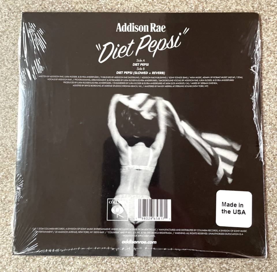 🔥Addison Rae Diet Pepsi Signed / Autographed Sleeve Red 7" Vinyl - *IN ...