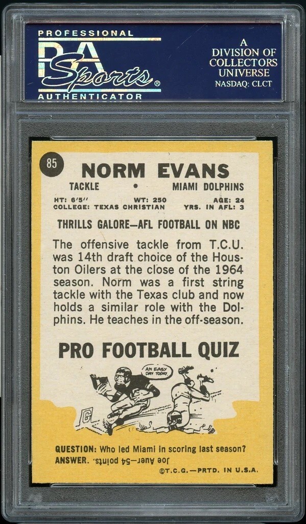 1967 Topps FB Card # 85 Norm Evans Miami Dolphins PSA NM-MT 8 | eBay