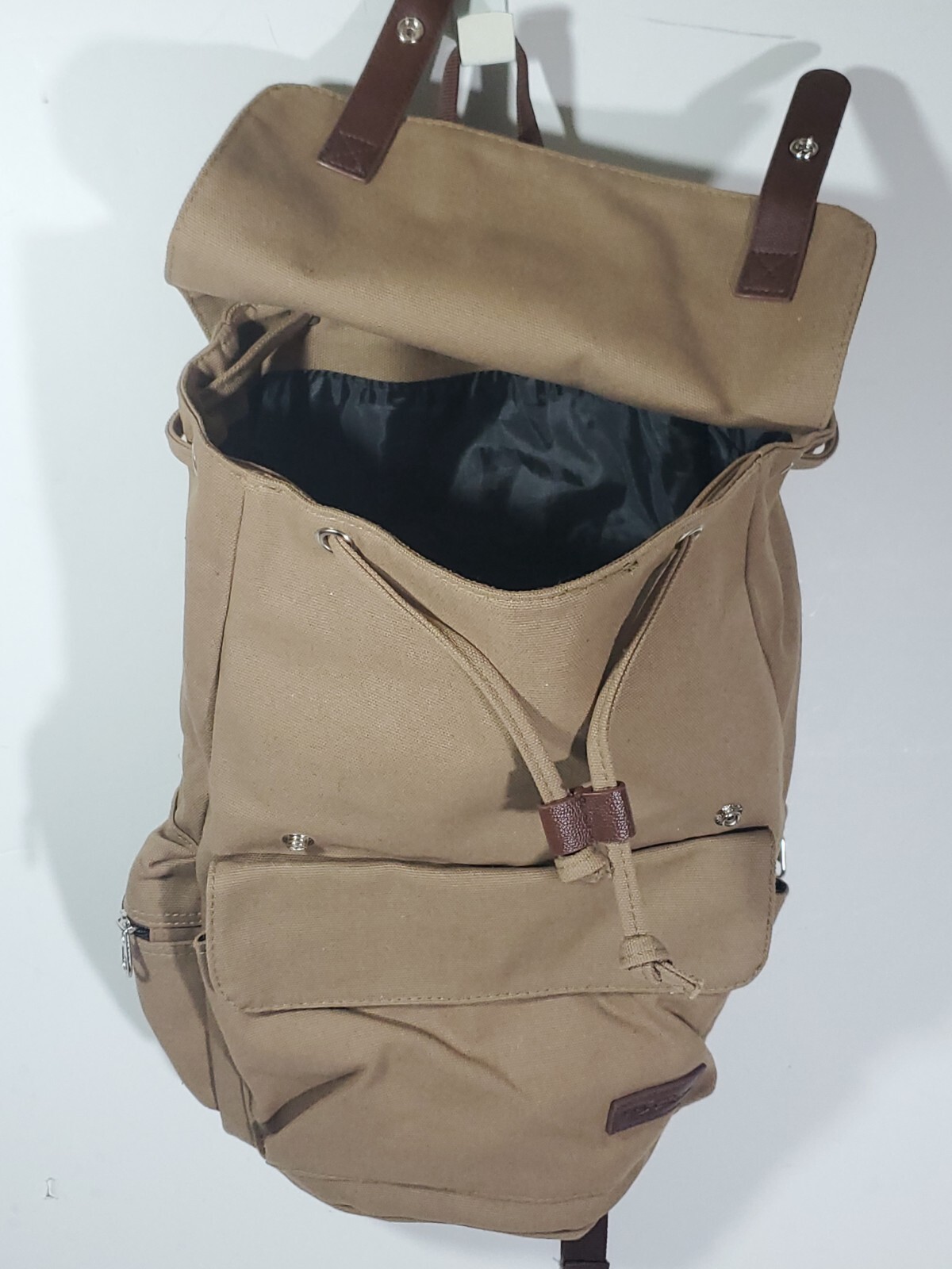 Bella Russo Canvas Backpack Rucksack Bookbag Brown Tan 16"x 18" Zip ...