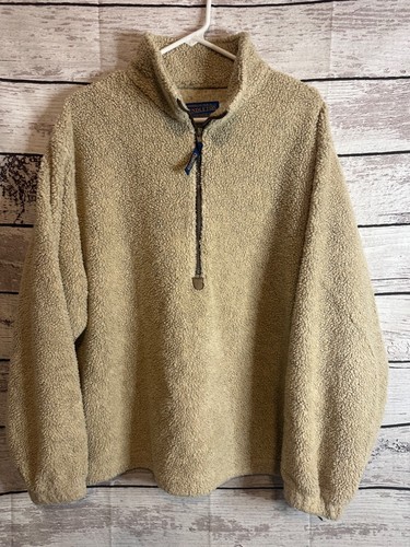 Vintage Pendleton Men's Beige Fleece Quarter-Zip Pullover Sweater Size ...