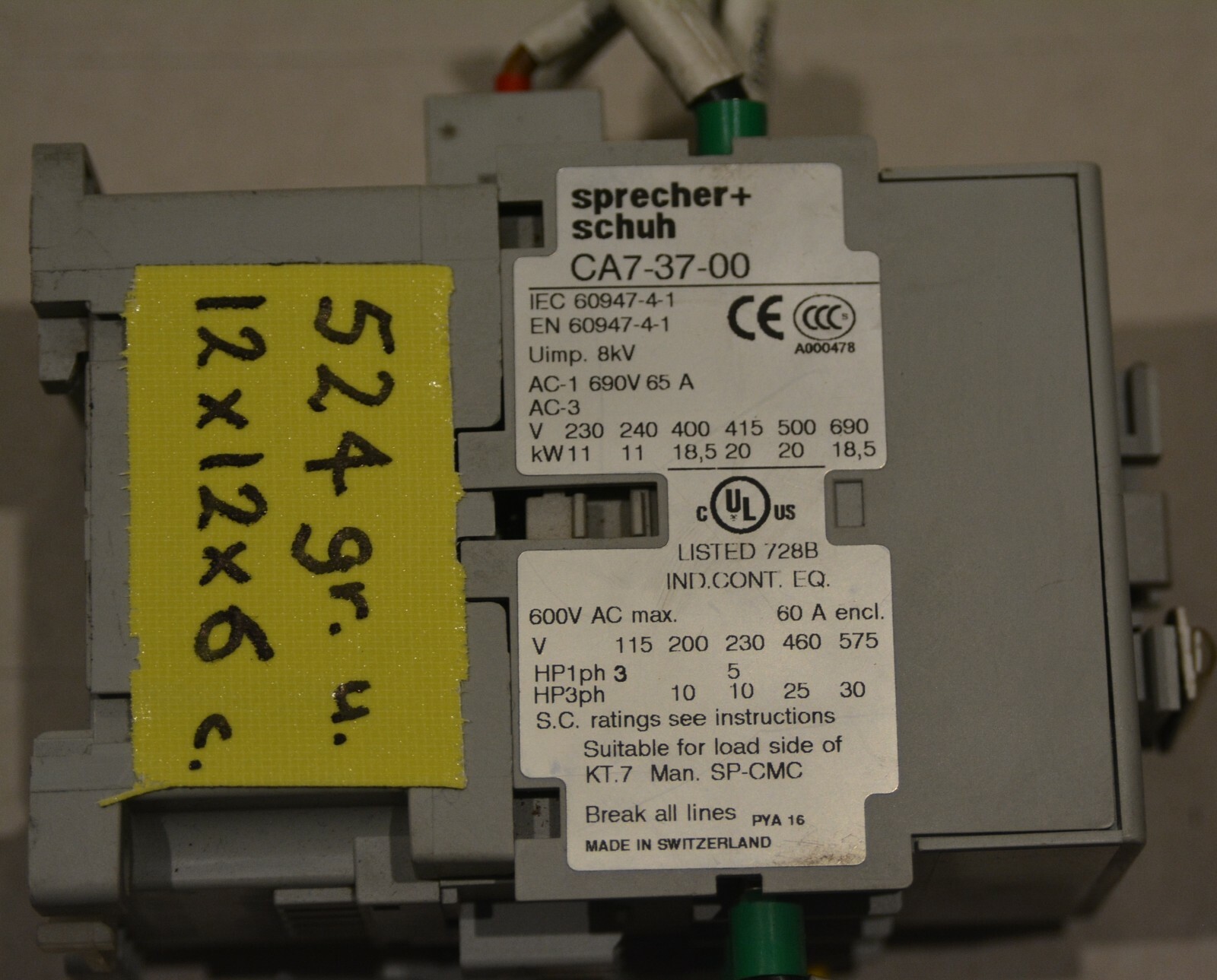 Sprecher Schuh CA7-37-00 Contactor 690V 65A Coil 240-260 V 50-60Hz with ...
