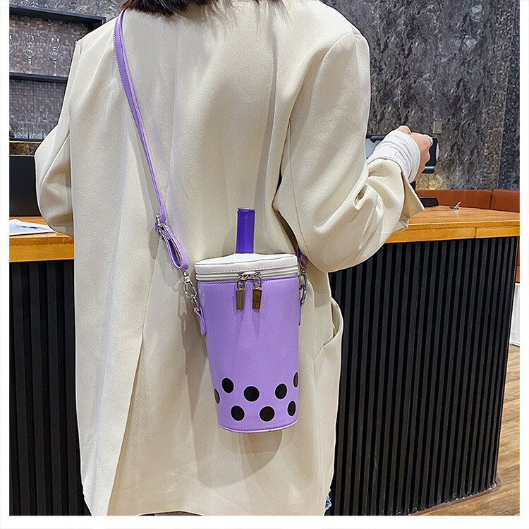 Cute Cartoon Boba Milk Tea Shoulder Bag Boba Tea Handbag w/ straw ...