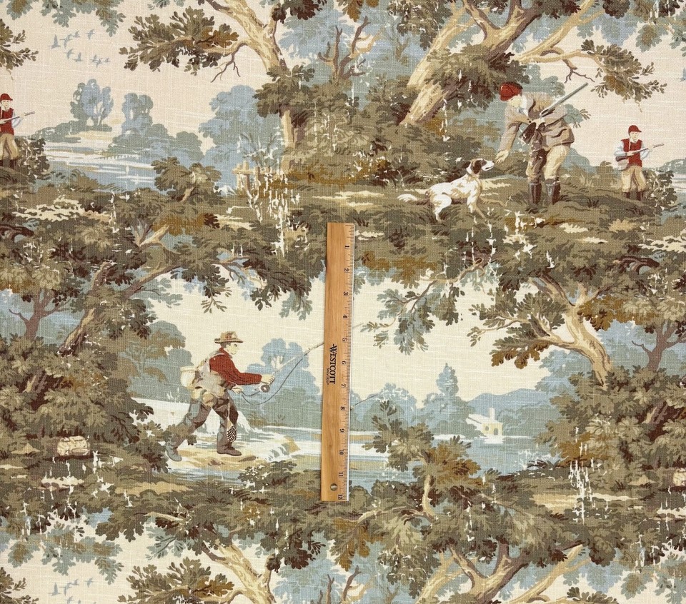 COVINGTON AVONDALE 107 VINTAGE HUNTING FISHING TOILE LINEN FABRIC BY ...