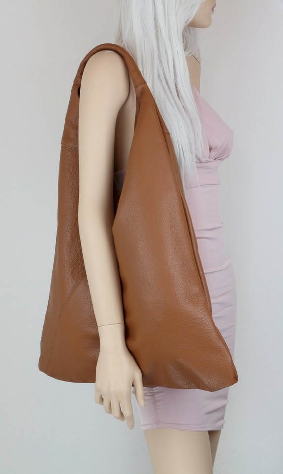 Italian Real Leather Handbag V Shape Top Interior Pocket String ...