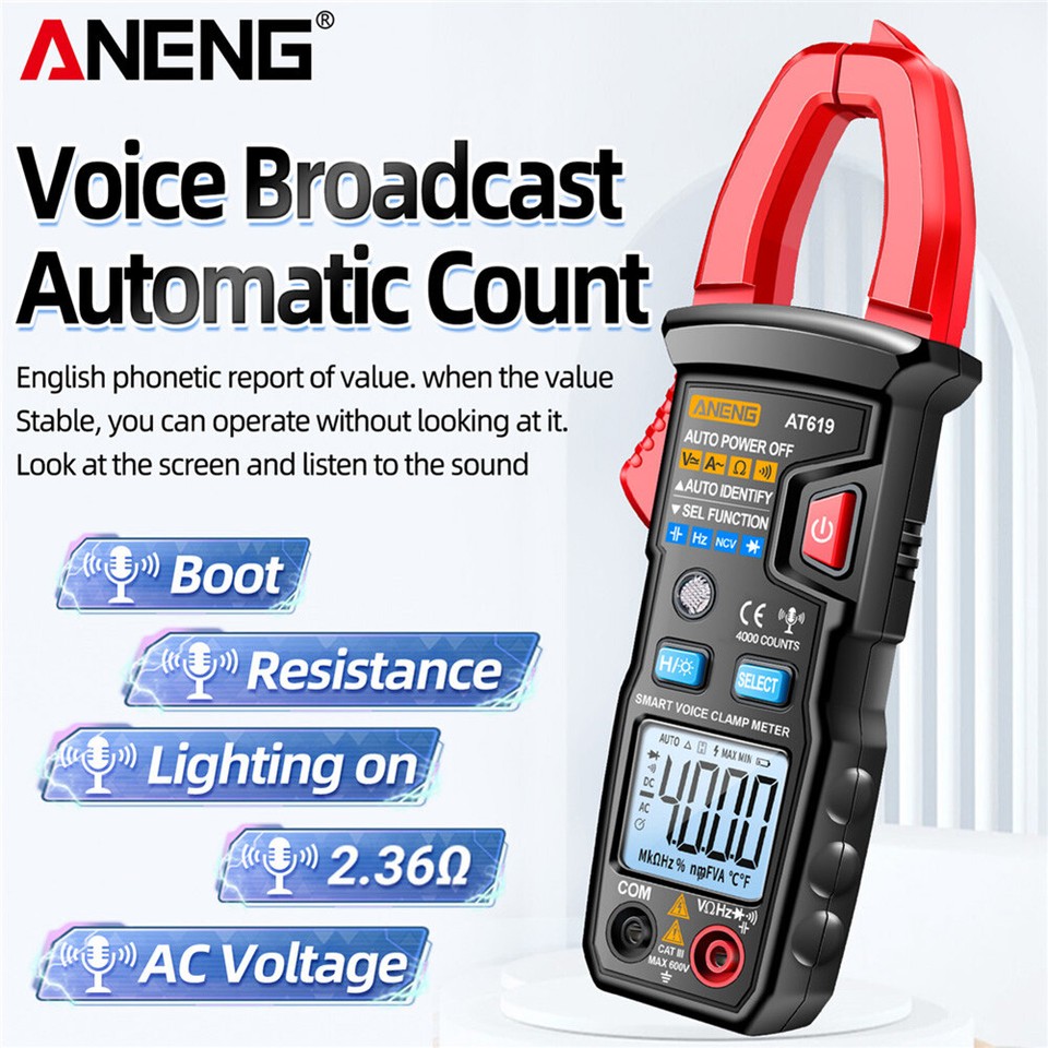 ANENG AT619 Ammeter Clamp Meter LCD Display Clamp-On Amp Meter ...