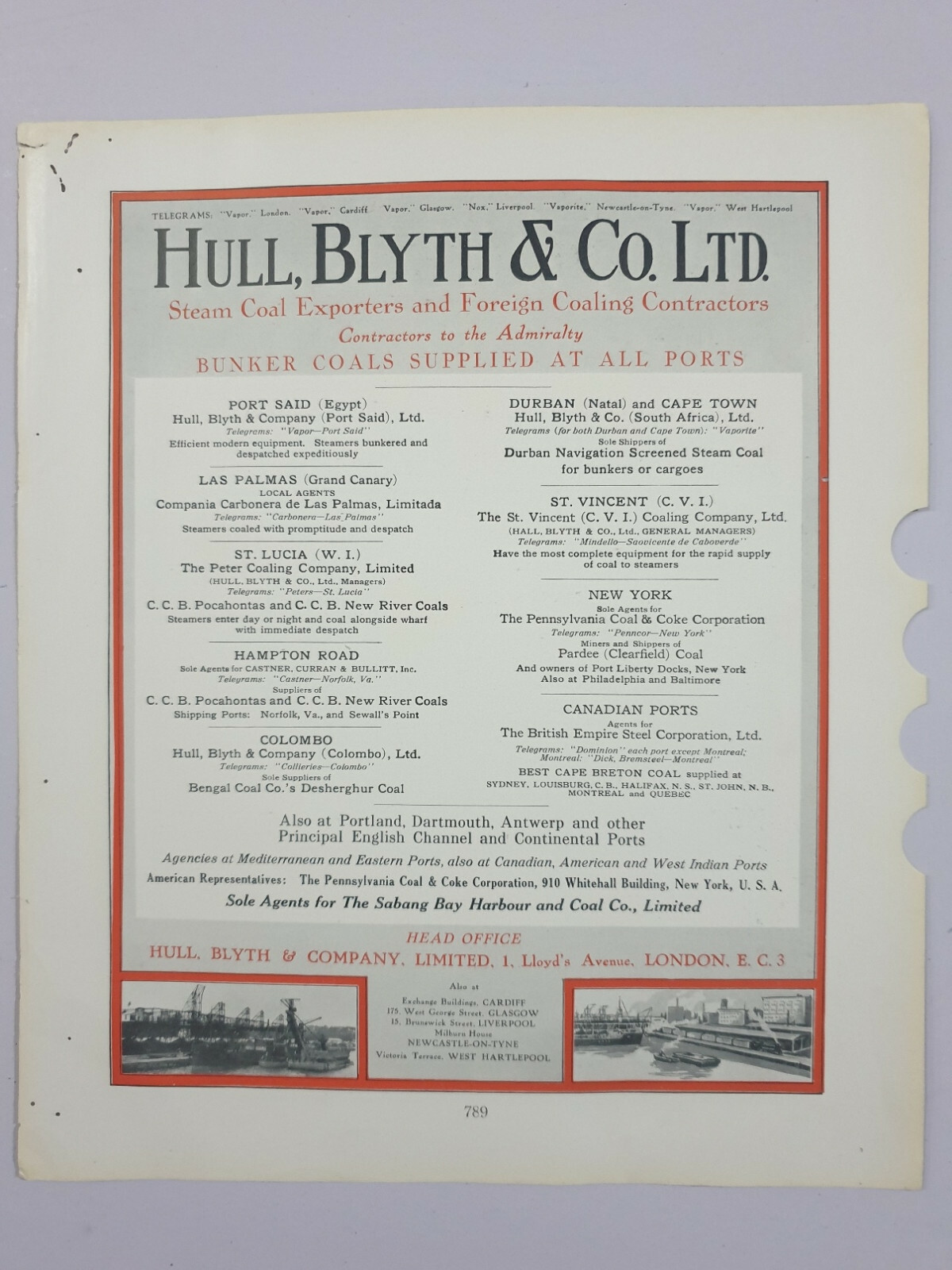 20's HULL BLYTH & Co Coal Exporters London NY Ad Advertising 9.50in x ...