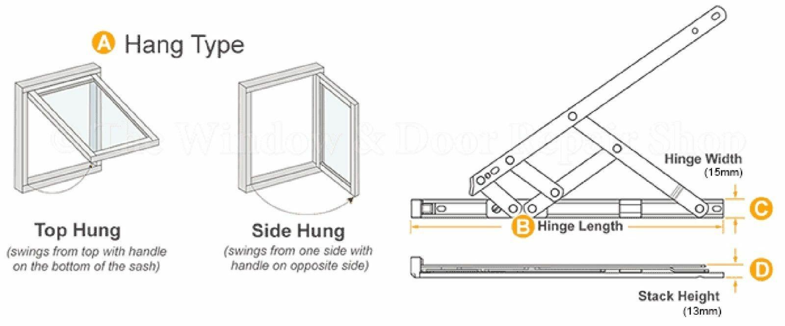 Pair of Slimline UPVC Window Hinges Narrow 15mm Wide Top Side Hung ...