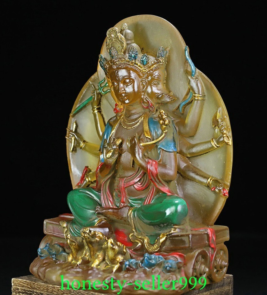 8.2'' Old Ming Color Coloured Glaze Gilt 3 Head 8 Arms Namgyalma Buddha ...