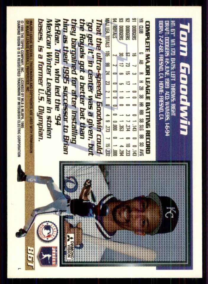 1995 Topps Traded Rookies Tom Goodwin Kansas City Royals #86T | eBay
