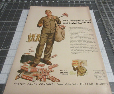 1943 Don't These Guy Ever Eat Anything Buy Baby Ruth WWII Era Print Ad ...