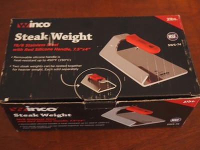 Winco Steak Weight NIB NOS 2 Pound Stainless Steel Silicone handle red ...