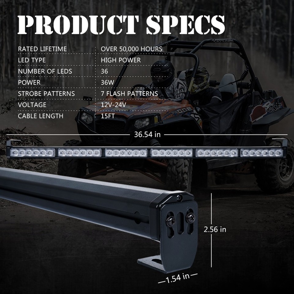 36" Rear LED Chase Light Bars w/Strobe Brake Reverse Turn Signal UTV ...