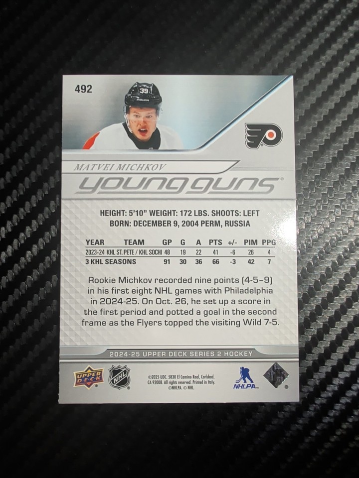 2024-25 Upper Deck Series 2 Young Guns #492 Matvei Michkov - Flyers | eBay