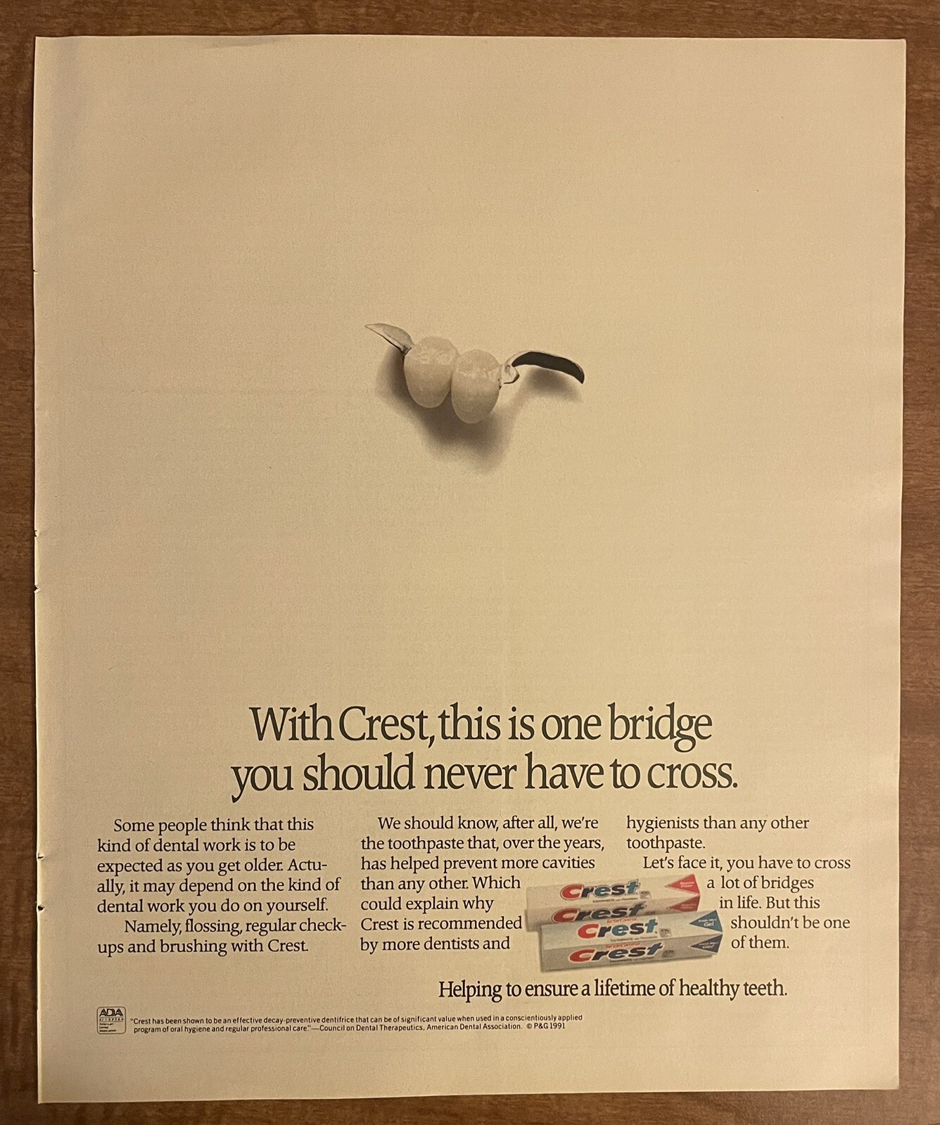 1992 Crest Toothpaste Teeth Dental Bridge Never Have To Cross 90s Print ...