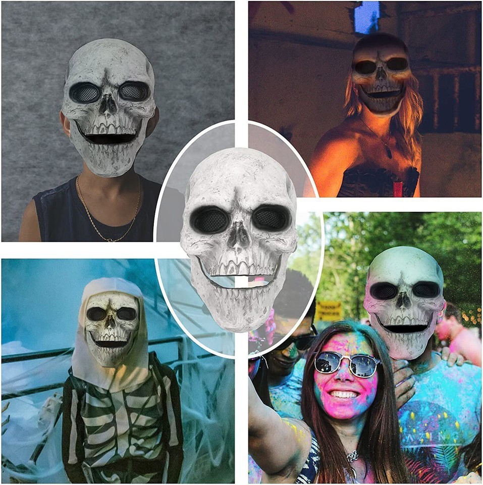 Halloween Skull Mask Full Head With Moving Jaw Scary Helmet Horror ...