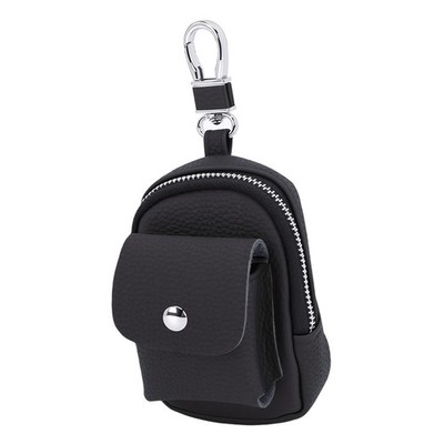 Black Mini Leather Backpack Keychain Coin Purse Portable Shoulder Bag ...