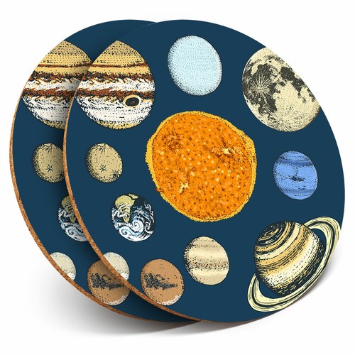 2 x Coasters - Space Planets Moon Saturn Kids Home Gift #14733 ...