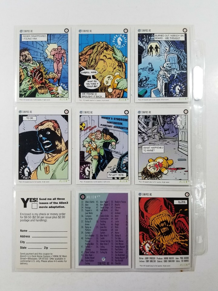 ALIEN 3 MOVIE ART TRADING CARDS 80 Card Set 1992 - 9 Pocket Sheets ...