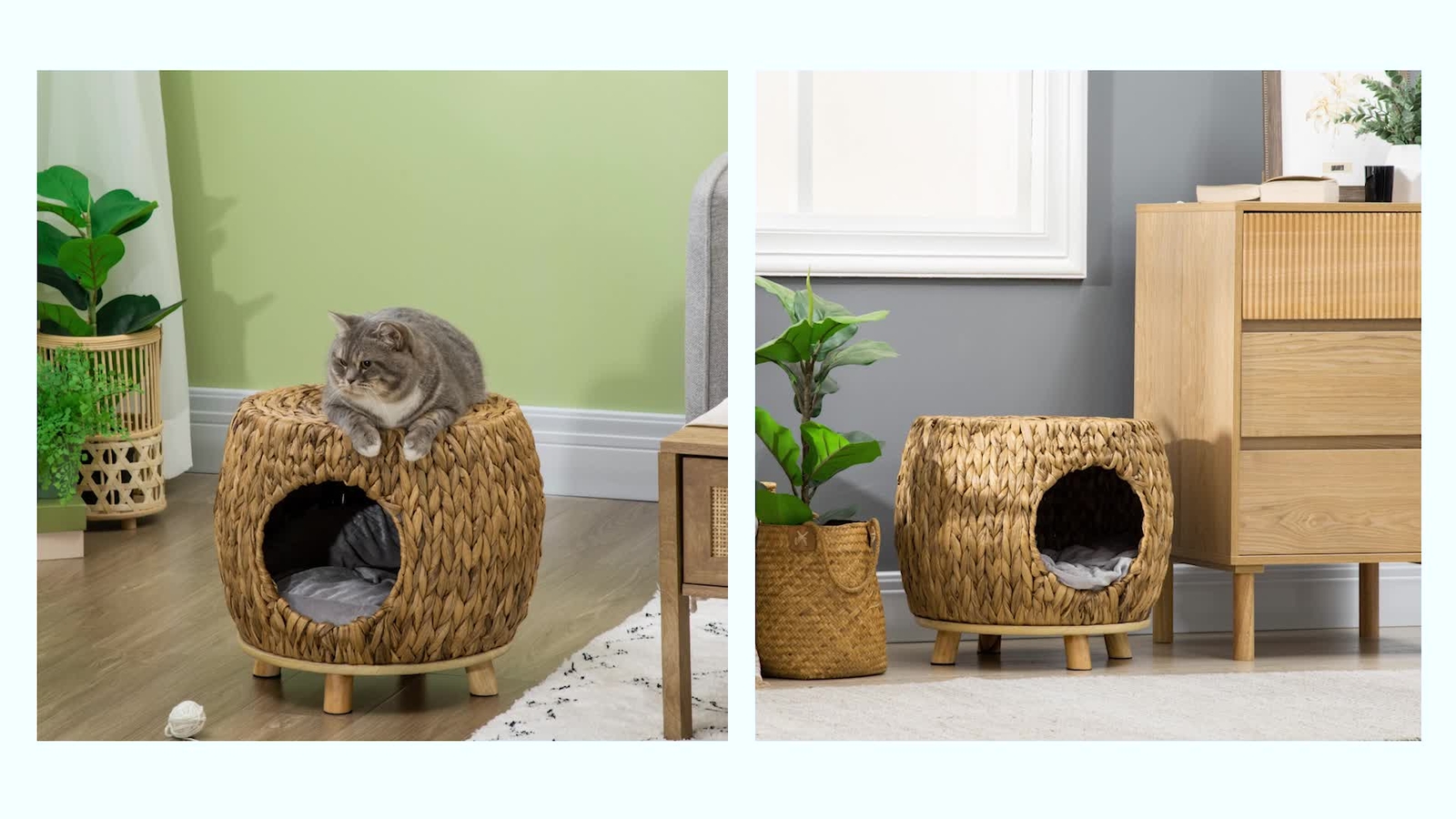 Rattan Cat House Stool, Wicker Kitten Bed for Outdoors and Indoors w ...