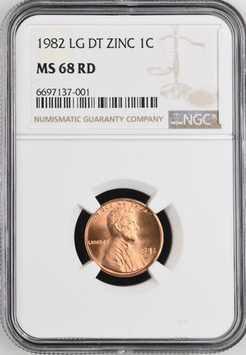 1982 1C Large Date Zinc RD Lincoln Memorial One Cent NGC MS68RD 6697137 ...