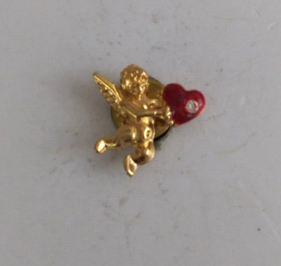 Vintage Gold Tone Angel Holding Jeweled Red Heart Lapel Hat Pin | eBay