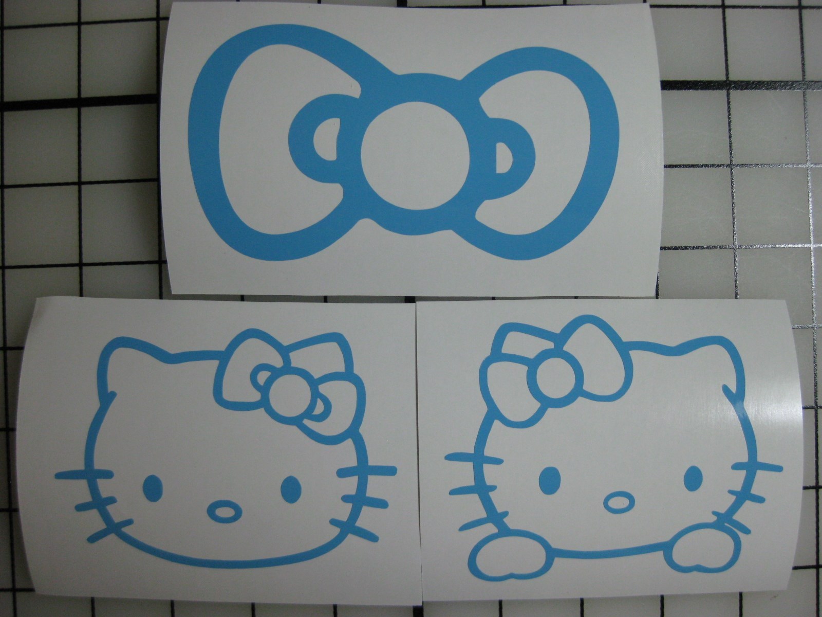Three LIGHT BLUE Hello Kitty Vinyl Decal Car Window Bumper Sticker Bow ...