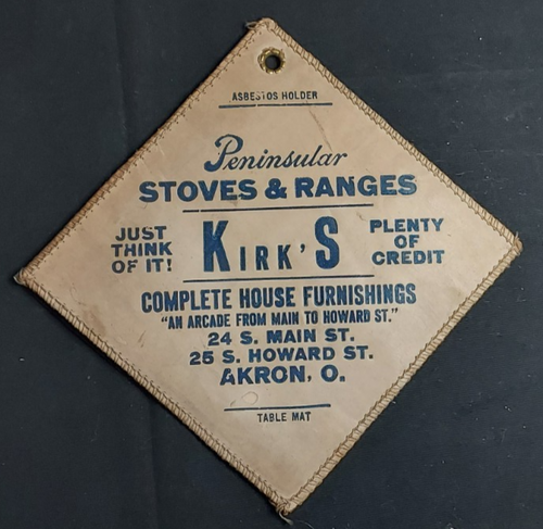 Old Advertising Potholder Peninsular Stoves Ranges Kirk Furniture Akron ...