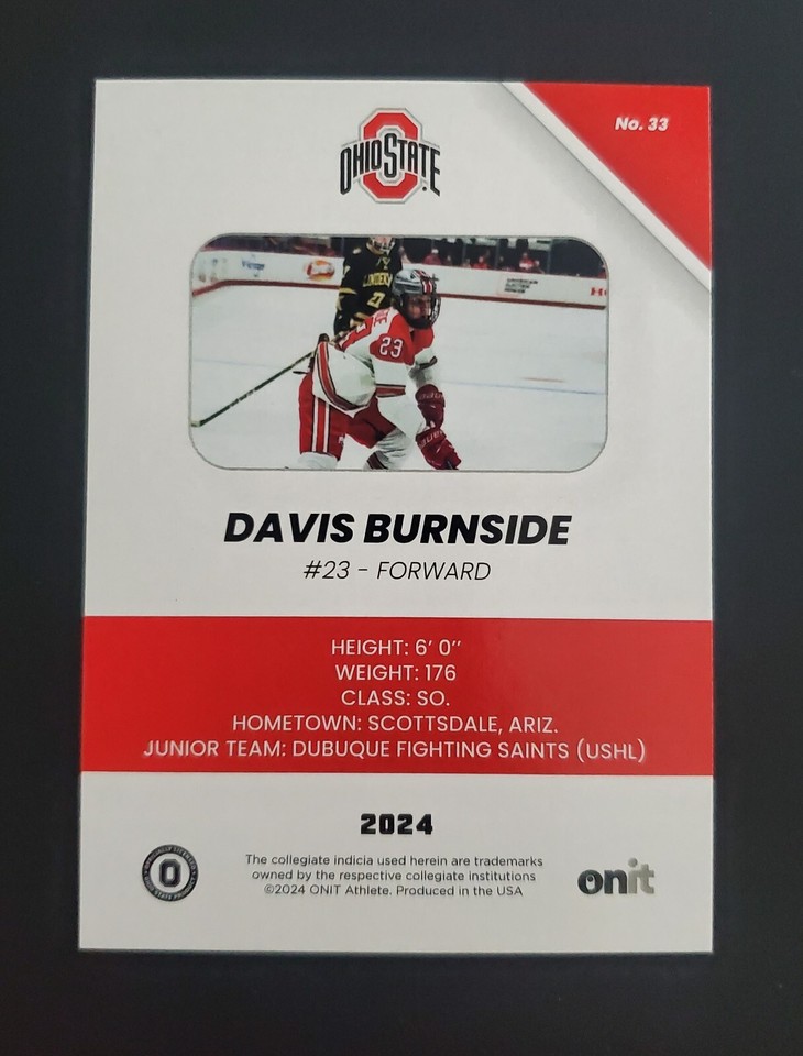 2024 ONIT Athlete Ohio State Buckeyes Hockey - Davis Burnside - Red - #33 | eBay