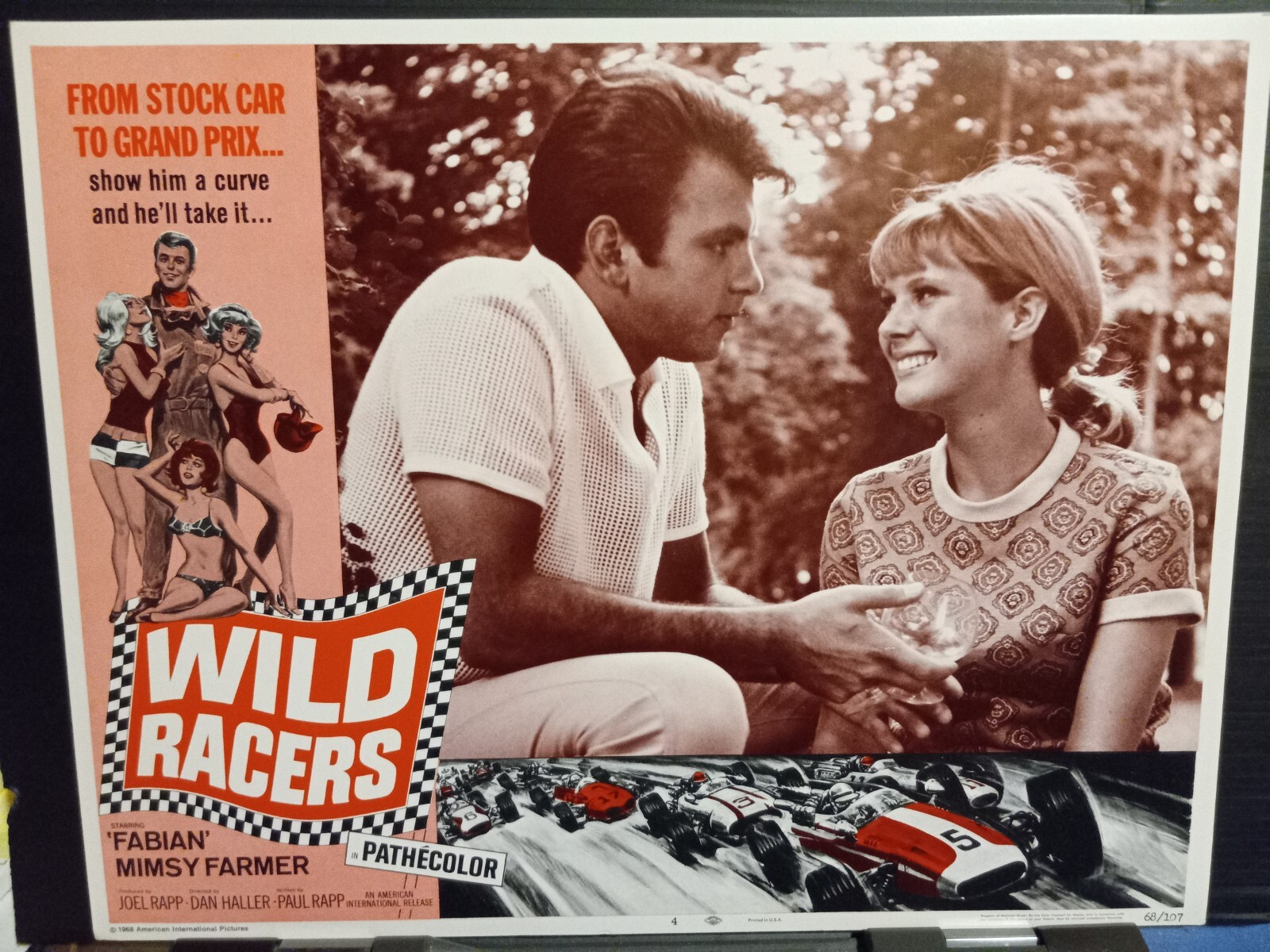 Lobby Card 1968 WILD RACERS Fabian stock car racing cute Judy Cornwell ...