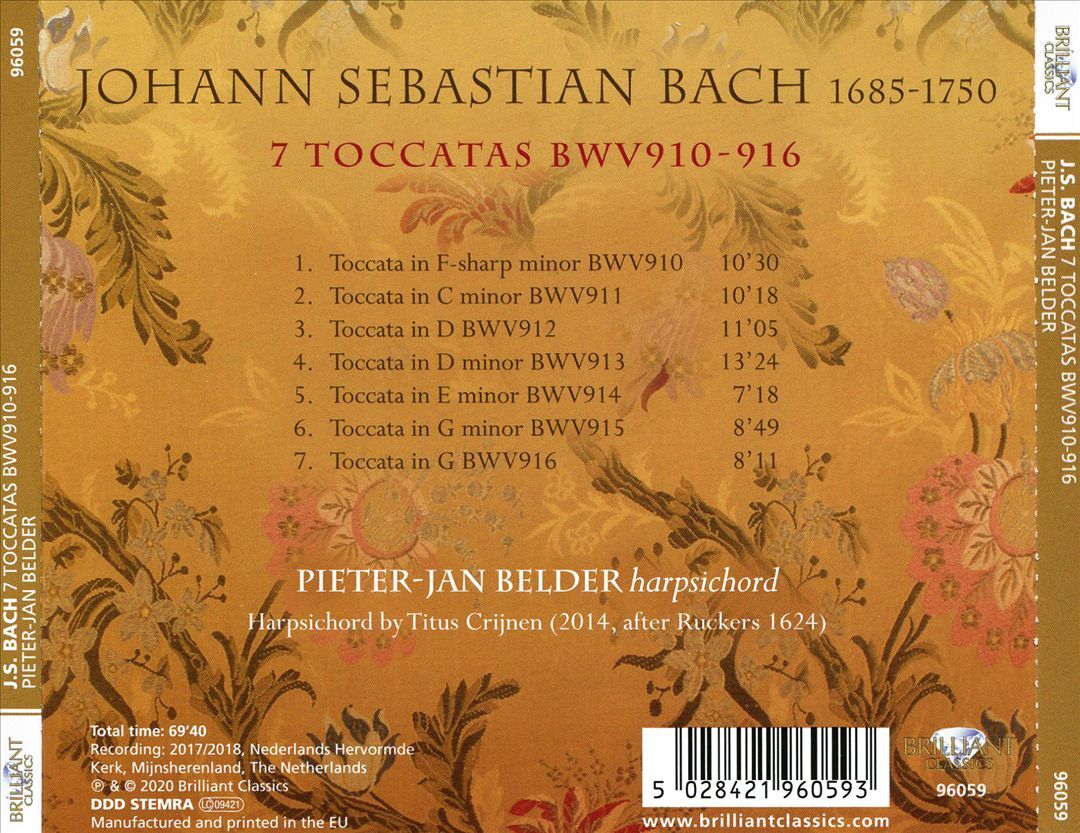 PIETER-JAN BELDER J.S. BACH: 7 TOCCATAS BWV 910-16 NEW CD 5028421960593 ...