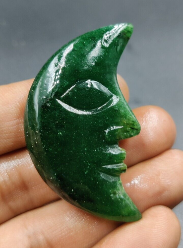 GENUINE CARVED GREEN JADE MOON FACE FIGURINE HANDMADE BEST GIFT FOR ...
