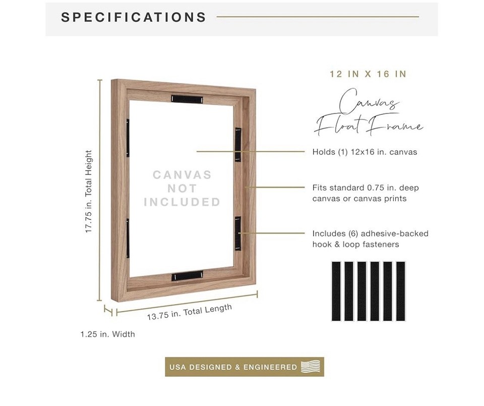 MCS Canvas Float Frames 12x16 Frame, Walnut Woodgrain for Finished ...