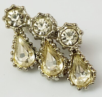Vintage Small Clear Round & Pear Shape Rhinestone Silvertone Brooch Pin ...