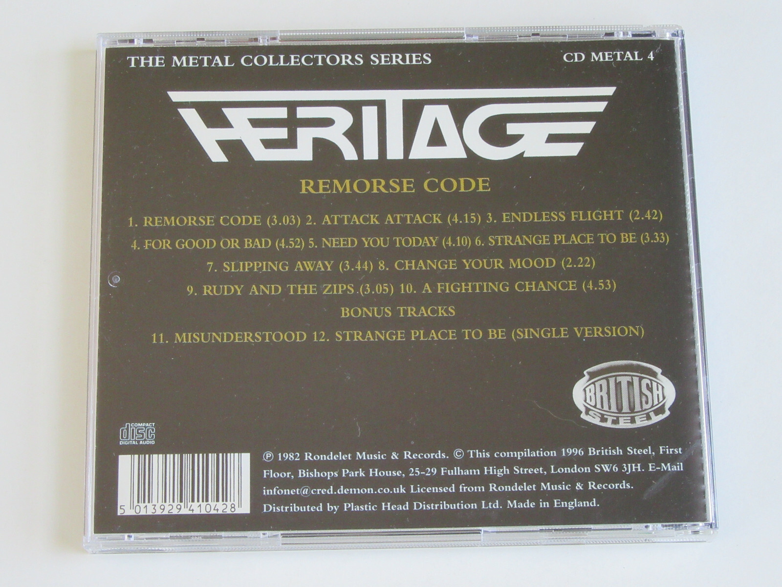 HERITAGE Remorse Code 1982 RARE OOP NWOBHM ORIGINAL 1st PRESS CD ...