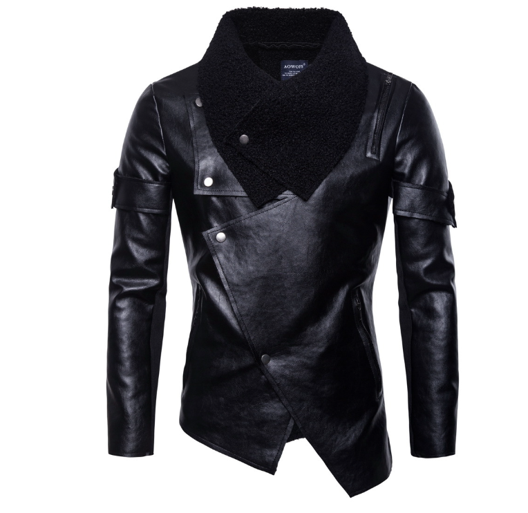 Men's Fashion Winter Thicken Fleece Motorcycle Irregular Jacket Slim ...