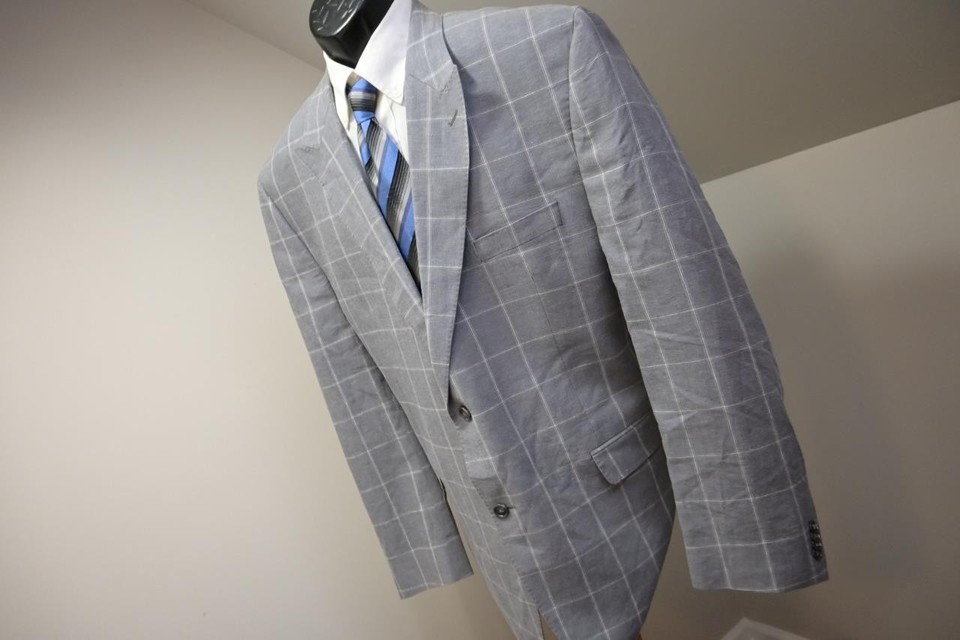 Sean John Linen Rayon Windowpane Blazer 2 BTN Sports Jacket Mens Sz 50 ...