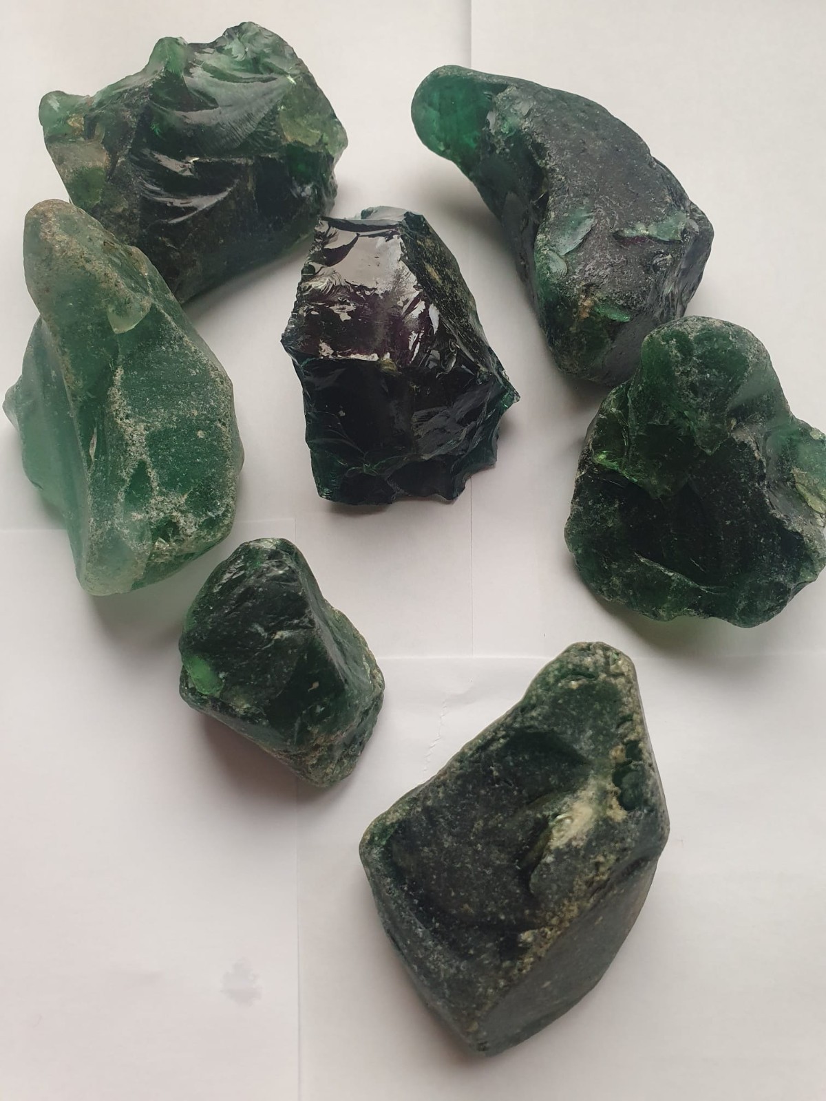 Set of Slag Glass Rock Lot of 7 Old, Green, weights are approximate 1 ...
